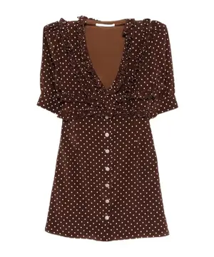 Alessandra Rich Ruffled Polka Dot Mini Dress - Brown
