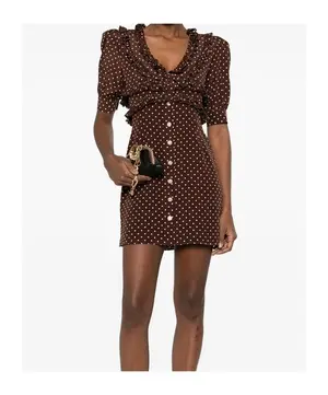Alessandra Rich Ruffled Polka Dot Mini Dress - Brown