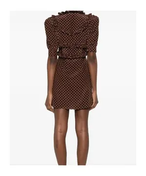 Alessandra Rich Ruffled Polka Dot Mini Dress - Brown
