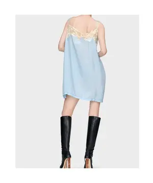 MAISON MARGIELA Taped Slip Dress With Lace Detailing - Light Blue