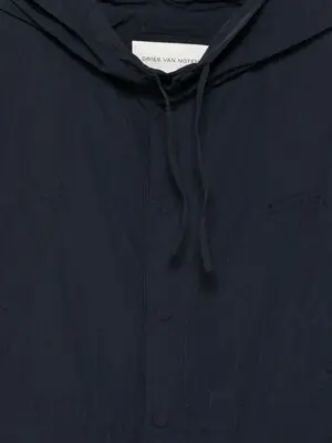 Dries Van Noten Long Sleeve Hooded Jacket With Drawstring And Pockets - Black