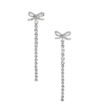 SELF-PORTRAIT Crystal Bow Drop Earrings - Silver