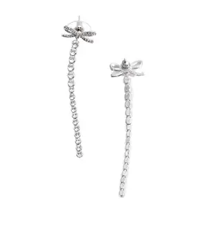 SELF-PORTRAIT Crystal Bow Drop Earrings - Silver