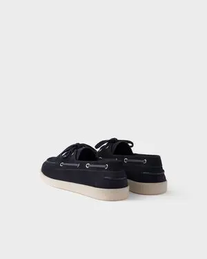 Prada Allacciate Suede Boat Shoe - Navy Blue