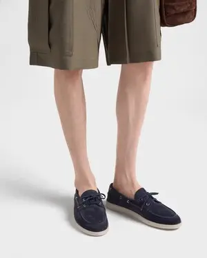 Prada Allacciate Suede Boat Shoe - Navy Blue