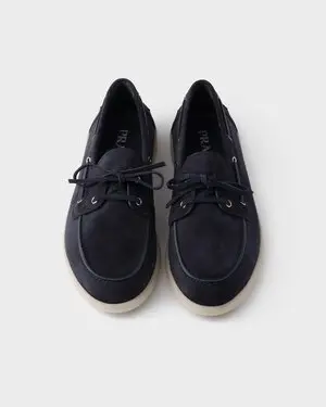 Prada Allacciate Suede Boat Shoe - Navy Blue