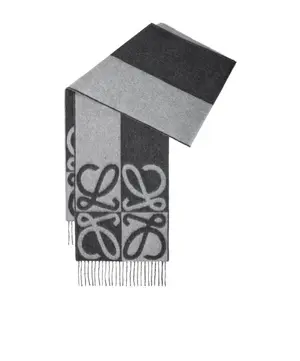 Loewe Anagram Fringed Scarf - Gray