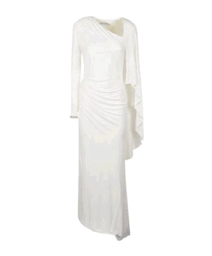 SELF-PORTRAIT Jersey Drape Maxi Dress With Asymmetrical Neckline And Mermaid Skirt - White