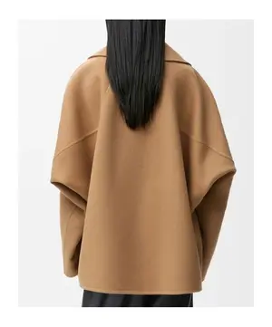 Loewe Wool Short Coat With Leather-wrapped Anagram Pebble Buttons - Camel-colored