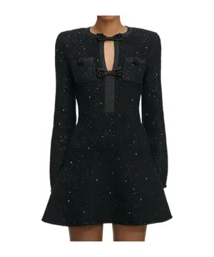 SELF-PORTRAIT Sequin Embellished Bow Knit Mini Dress