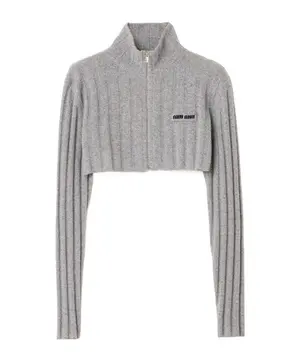 Miu Miu Cropped Wool And Cashmere Ribbed Zip-up Cardigan - Grey