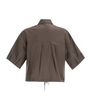 Peserico Cropped Stretch Sateen Shirt With Drawstring Hem - Brown