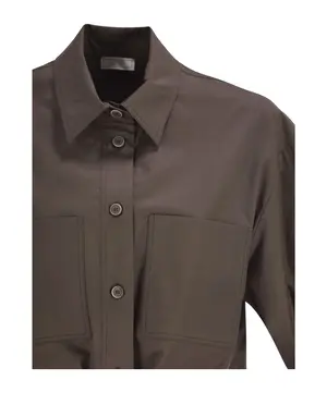 Peserico Cropped Stretch Sateen Shirt With Drawstring Hem - Brown