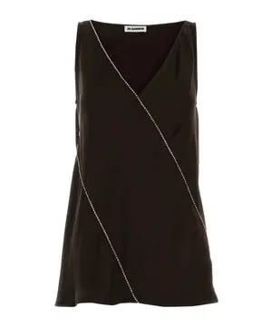 JIL SANDER Sleeveless V-neck Embellished Top - Chocolate