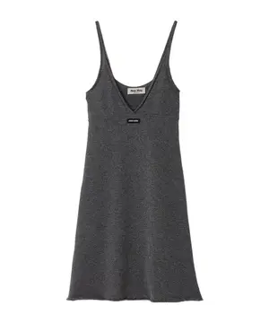 Miu Miu Sleeveless V-neck Cashmere Tank Dress - Slate Gray