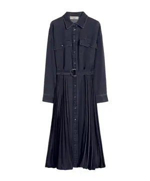 Max Mara Citrato Long-sleeved Shirt Dress With Pleated Skirt - Black