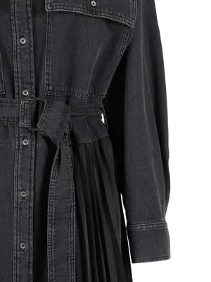 Max Mara Citrato Long-sleeved Shirt Dress With Pleated Skirt