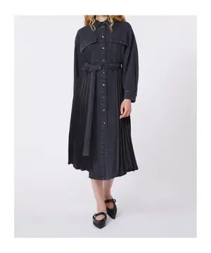 Max Mara Citrato Long-sleeved Shirt Dress With Pleated Skirt