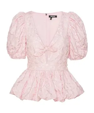 ROTATE BY BIRGER CHRISTENSEN Puff-sleeve Jacquard Top - Pink