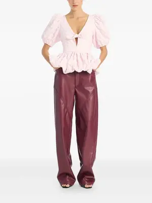 ROTATE BY BIRGER CHRISTENSEN Puff-sleeve Jacquard Top - Pink