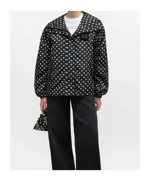 GANNI Polka Dot Hooded Zip-up Jacket - Black