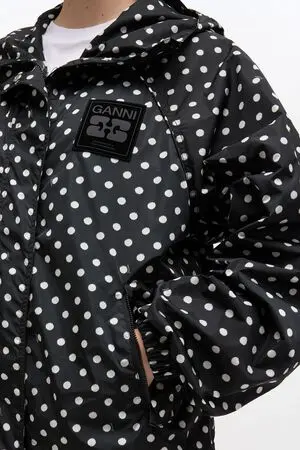 GANNI Polka Dot Hooded Zip-up Jacket - Black