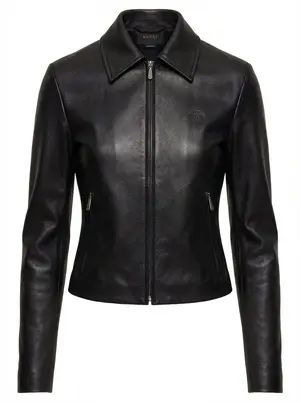 Gucci Washed Stretch Nappa Leather Zip-up Jacket - Black