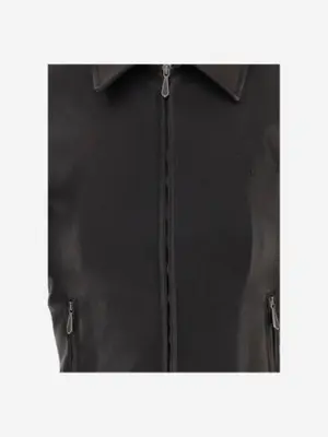 Gucci Washed Stretch Nappa Leather Zip-up Jacket