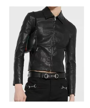 Gucci Washed Stretch Nappa Leather Zip-up Jacket