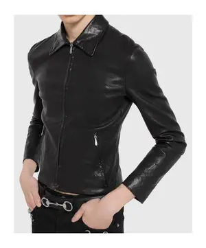Gucci Washed Stretch Nappa Leather Zip-up Jacket