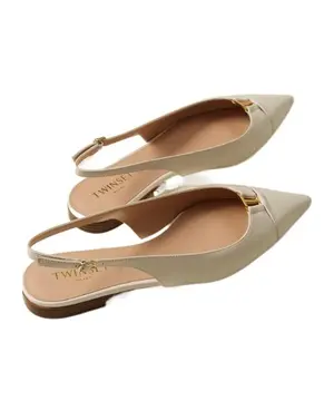 TWINSET Leather Slingback Ballet Flats With Metal Logo Detail