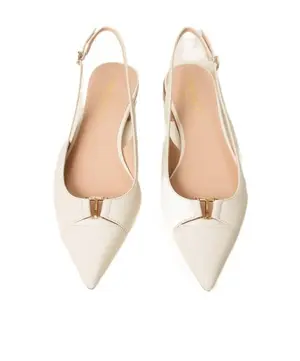 TWINSET Leather Slingback Ballet Flats With Metal Logo Detail