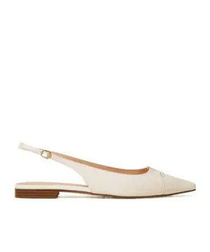 TWINSET Leather Slingback Ballet Flats With Metal Logo Detail - Lily