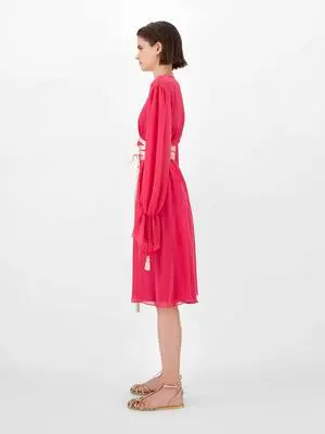 Max Mara V-neck Long-sleeve Dress With Bubble Sleeves And Belted Waist