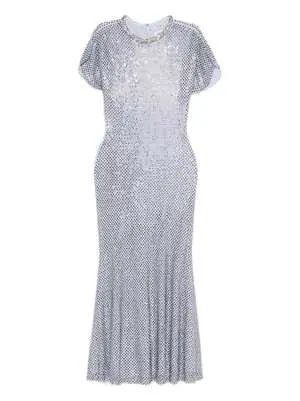 SELF-PORTRAIT Embellished Mesh Midi Dress - Blue