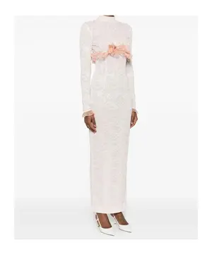 Alessandra Rich Long Sleeve Lace Dress With Bow And Ruffles - Pink