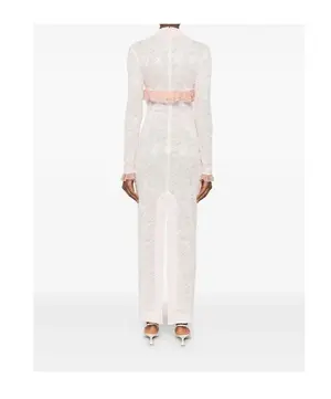 Alessandra Rich Long Sleeve Lace Dress With Bow And Ruffles - Pink