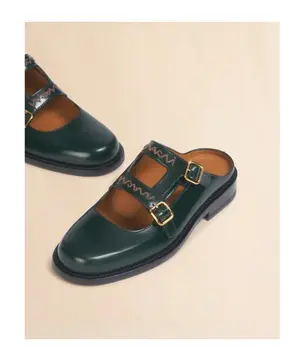 Marni Cutout Buckled Mules - Deep Green