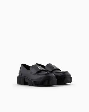 Armani Exchange Leather Loafers With Embossed Logo Detail