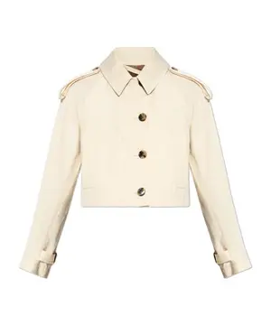 Burberry Cropped Epaulette Jacket With Turn-down Collar - Beige
