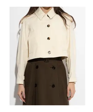 Burberry Cropped Epaulette Jacket With Turn-down Collar - Beige