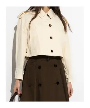 Burberry Cropped Epaulette Jacket With Turn-down Collar - Beige