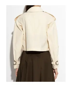 Burberry Cropped Epaulette Jacket With Turn-down Collar - Beige