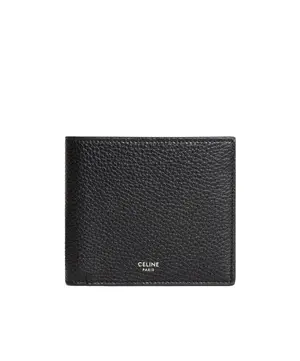 Celine Bi-fold Wallet In Grained Calfskin - Black