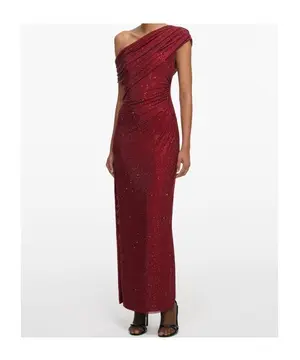 SELF-PORTRAIT Embellished Asymmetrical Drape Midi Dress