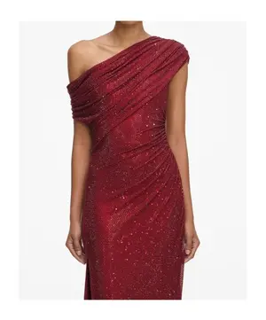 SELF-PORTRAIT Embellished Asymmetrical Drape Midi Dress