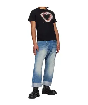 R13 Flaming Heart Crew Neck Short Sleeve T-shirt - Black