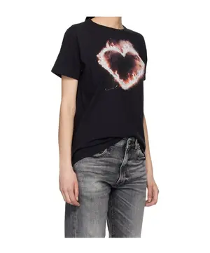 R13 Flaming Heart Crew Neck Short Sleeve T-shirt - Black