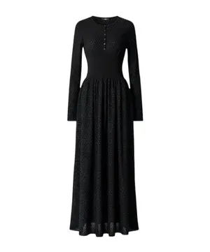 Alaïa Round Neck Long Sleeve Dress With Pleated Hem - Black