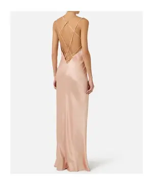 Elisabetta Franchi Red Carpet Satin Maxi Dress With Tubular Straps And Logo Detail